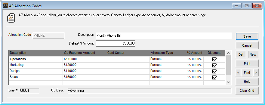 Allocating Bills to Multiple Accounts (Allocation Codes)