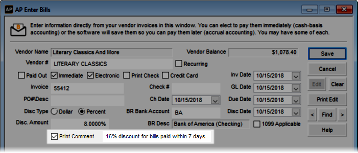 Adding a Comment to a Payment