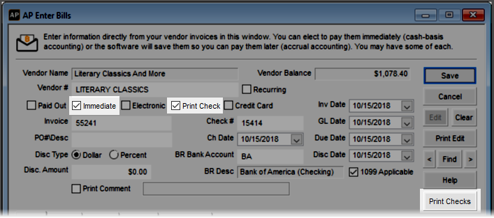 Immediate Payment by Check