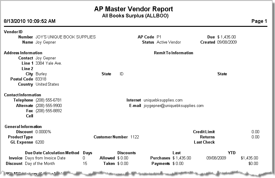 Master Vendor Report