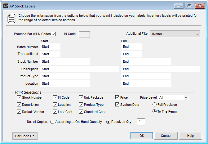 Printing Inventory Labels