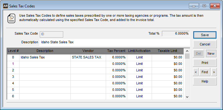 Creating Sales Tax Codes