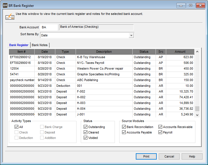 Working with the Bank Register