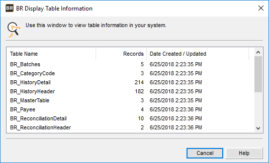 Viewing Data Table Information