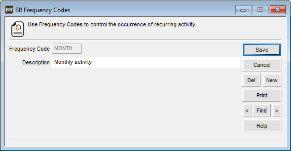 Set Up Frequency Codes for Recurring Activity