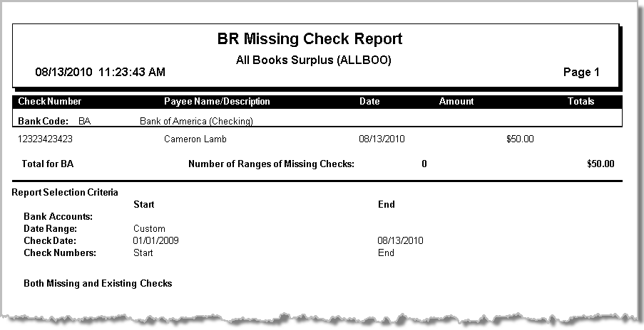 Missing Check Report