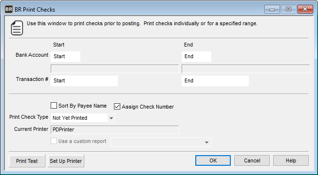Printing Checks in Bank Reconciliation