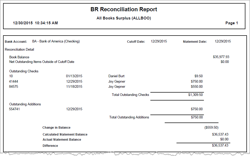 Print the Reconciliation