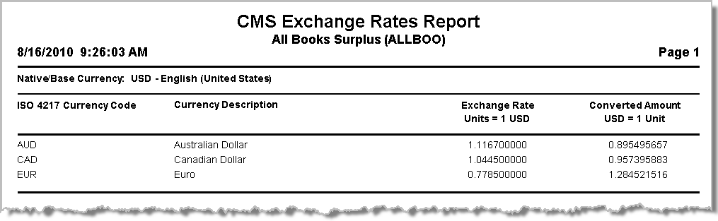 Printing Exchange Rates