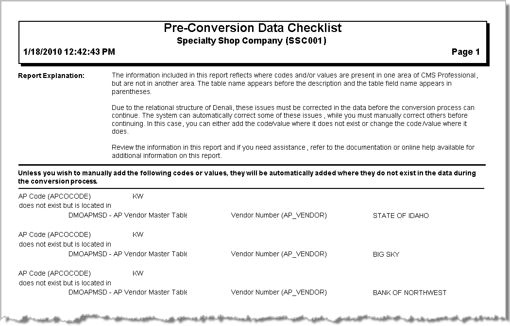 Pre-Conversion Data Checklist