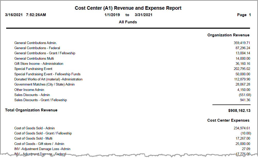 Cost Center Revenue and Expense Report (Fund product only)