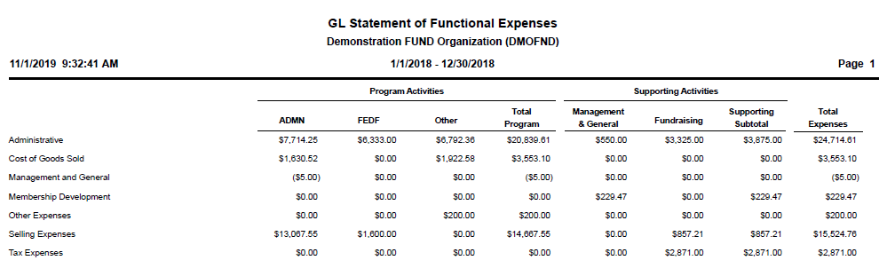 Statement of Functional Expenses (Fund product only)