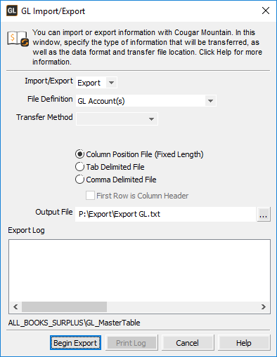 Export General Ledger Account Data