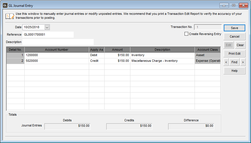 Creating a Journal Entry