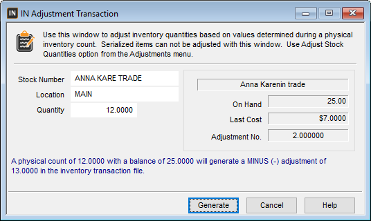 Adjusting Stock Quantities by Specifying the Quantity On Hand