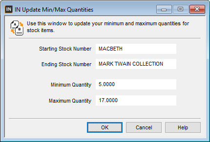 Update Minimum and Maximum Stock Quantities