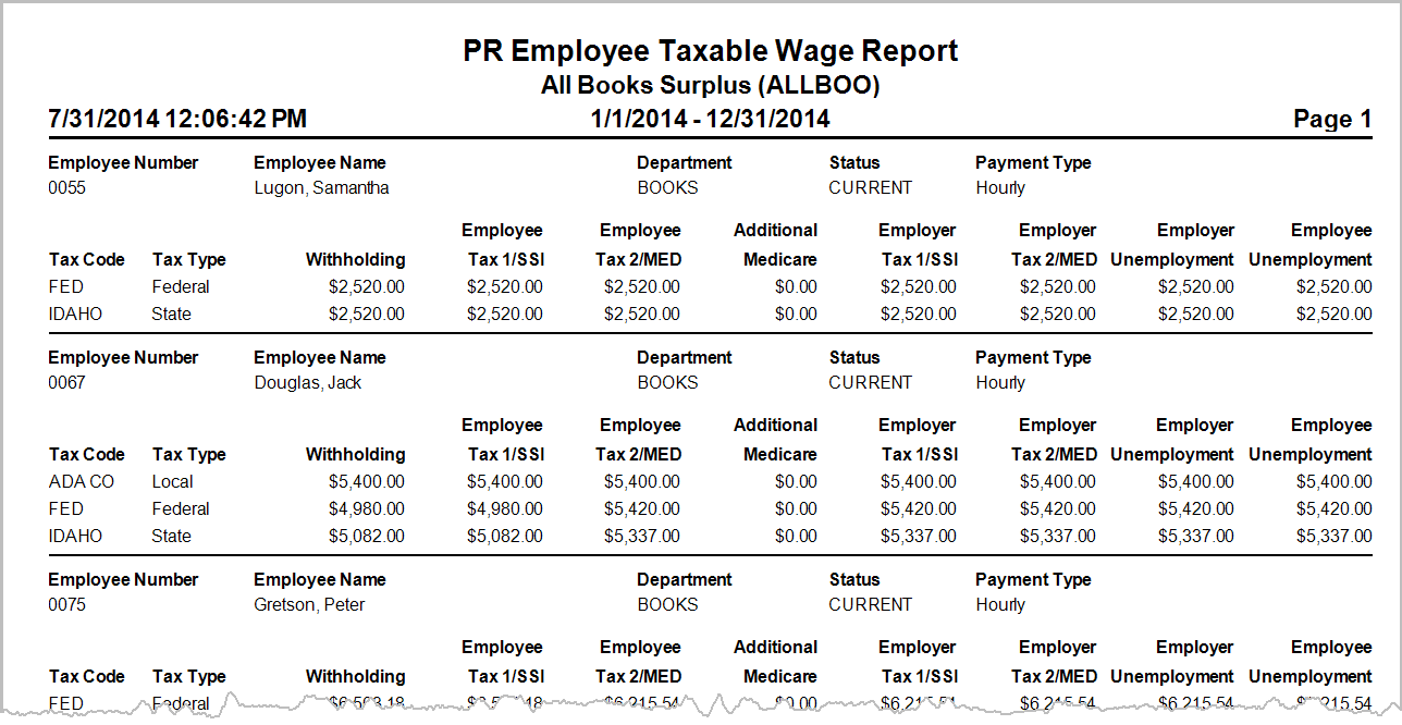 View the Payroll Taxable Wage Report
