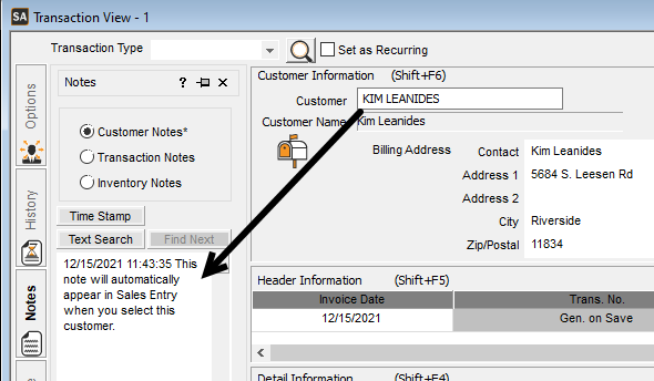 Automatically Show Customer Notes in Sales