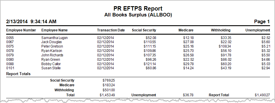 Printing the EFTPS Report