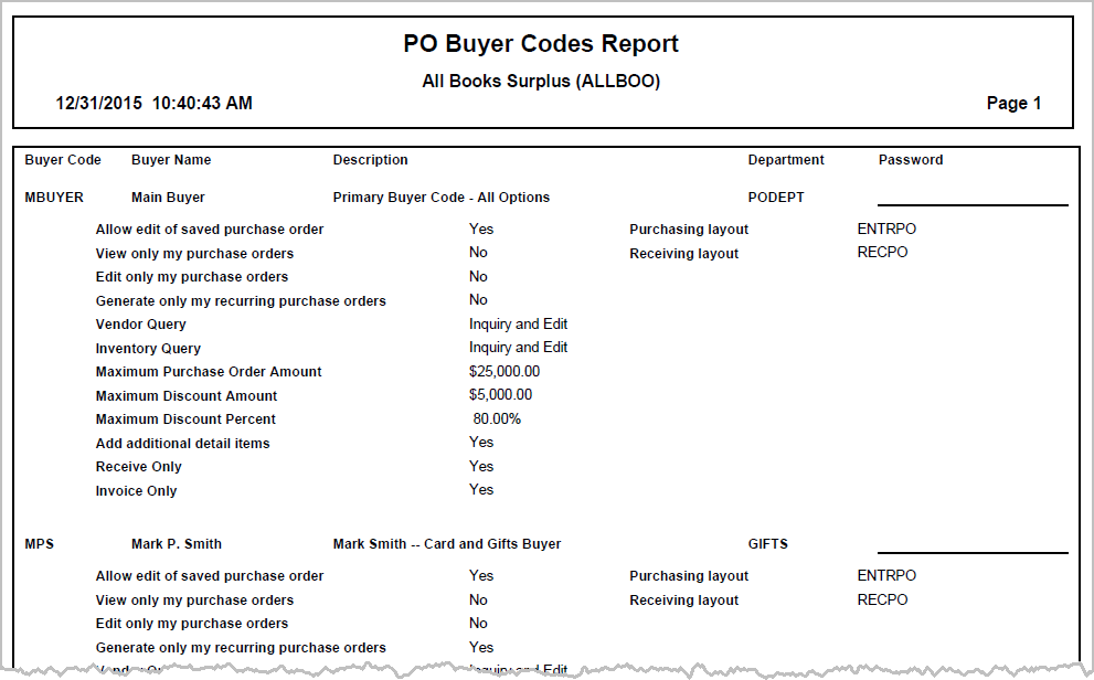 Printing a Code Report in Purchase Order Printing a Code Report in Purchase Order