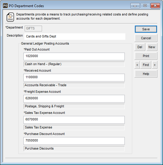 Establishing Purchasing Departments (Department Codes)