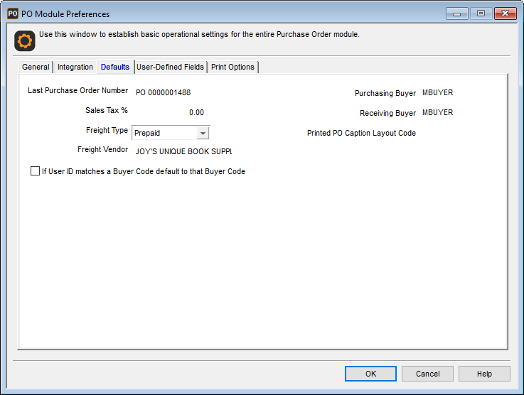Setting Up Other Purchase Order Defaults