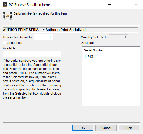 Receiving Serialized Items