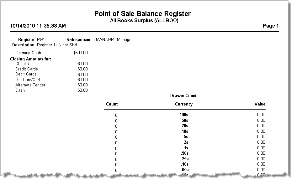 Printing the Balance Register Report