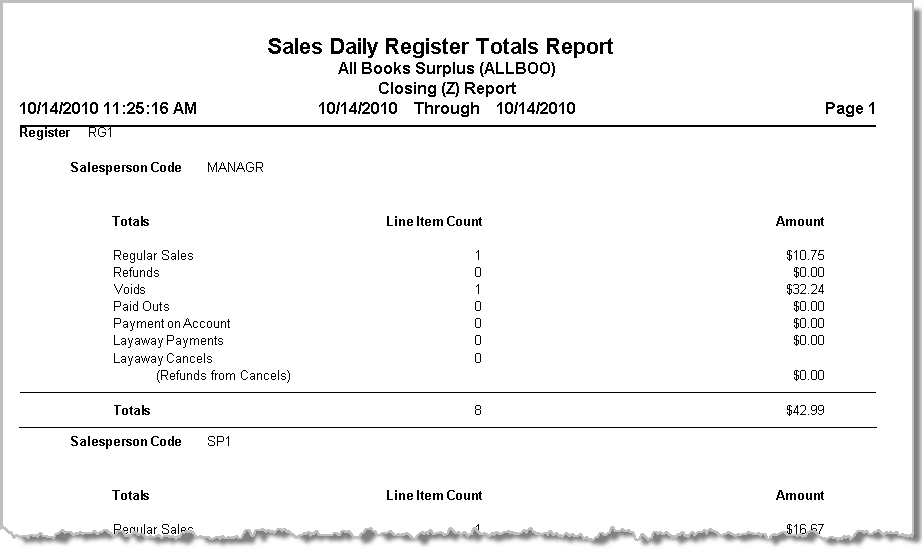 Viewing Posted Sales Activity (Z Report)