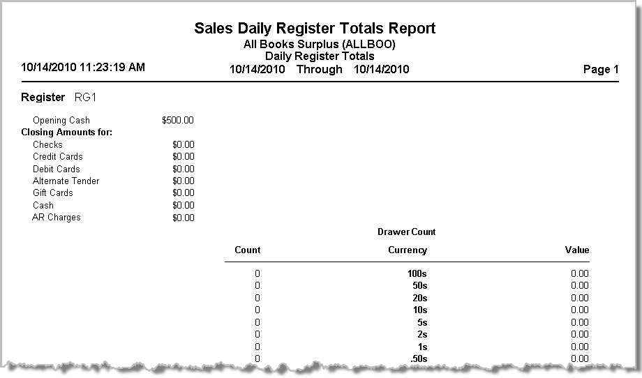 Viewing the Daily Register Total Information