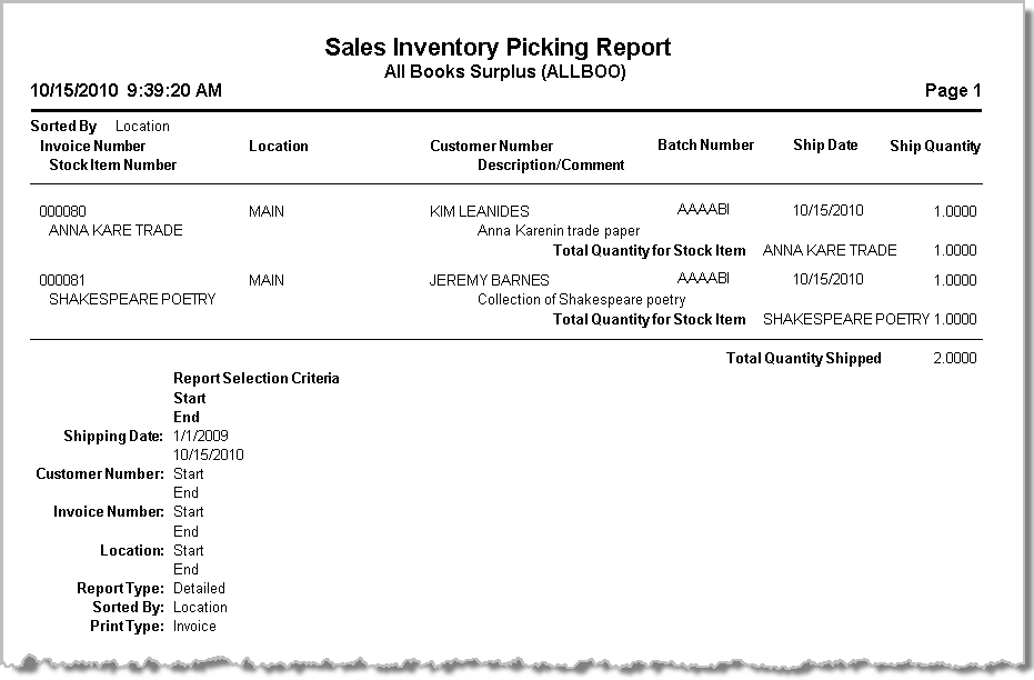 Printing Picking Lists