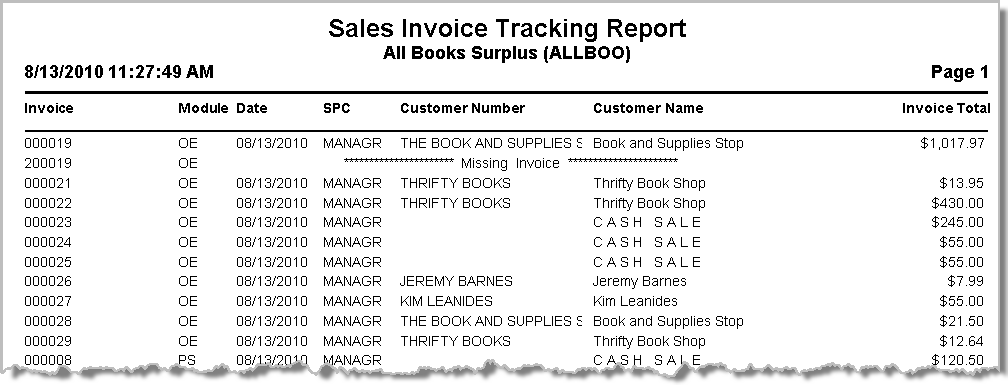 Invoice/Receipt Tracking Report