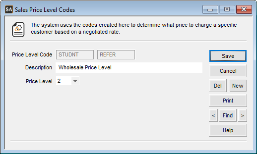 Setting Up Price Level Codes