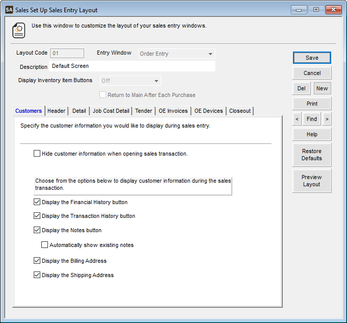 Changing or Creating a Sales Entry Layout